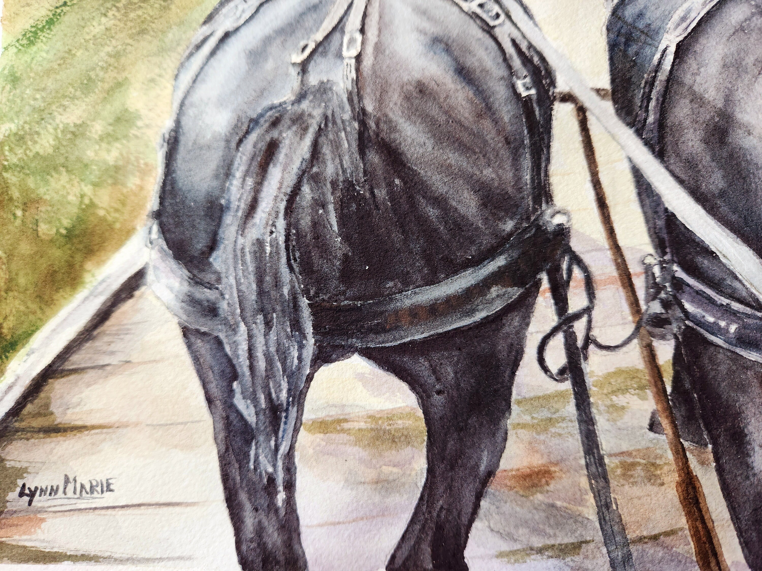 ORIGINAL Percheron Team Watercolor Painting, Draft Horse Team Artwork ...
