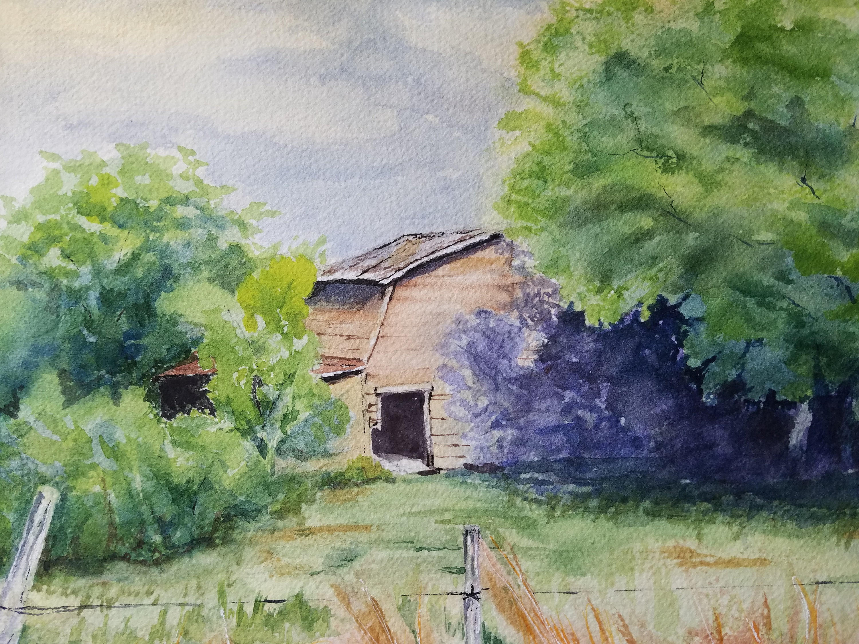 ORIGINAL Barn Watercolor Landscape Painting, Antique Barn Watercolour ...