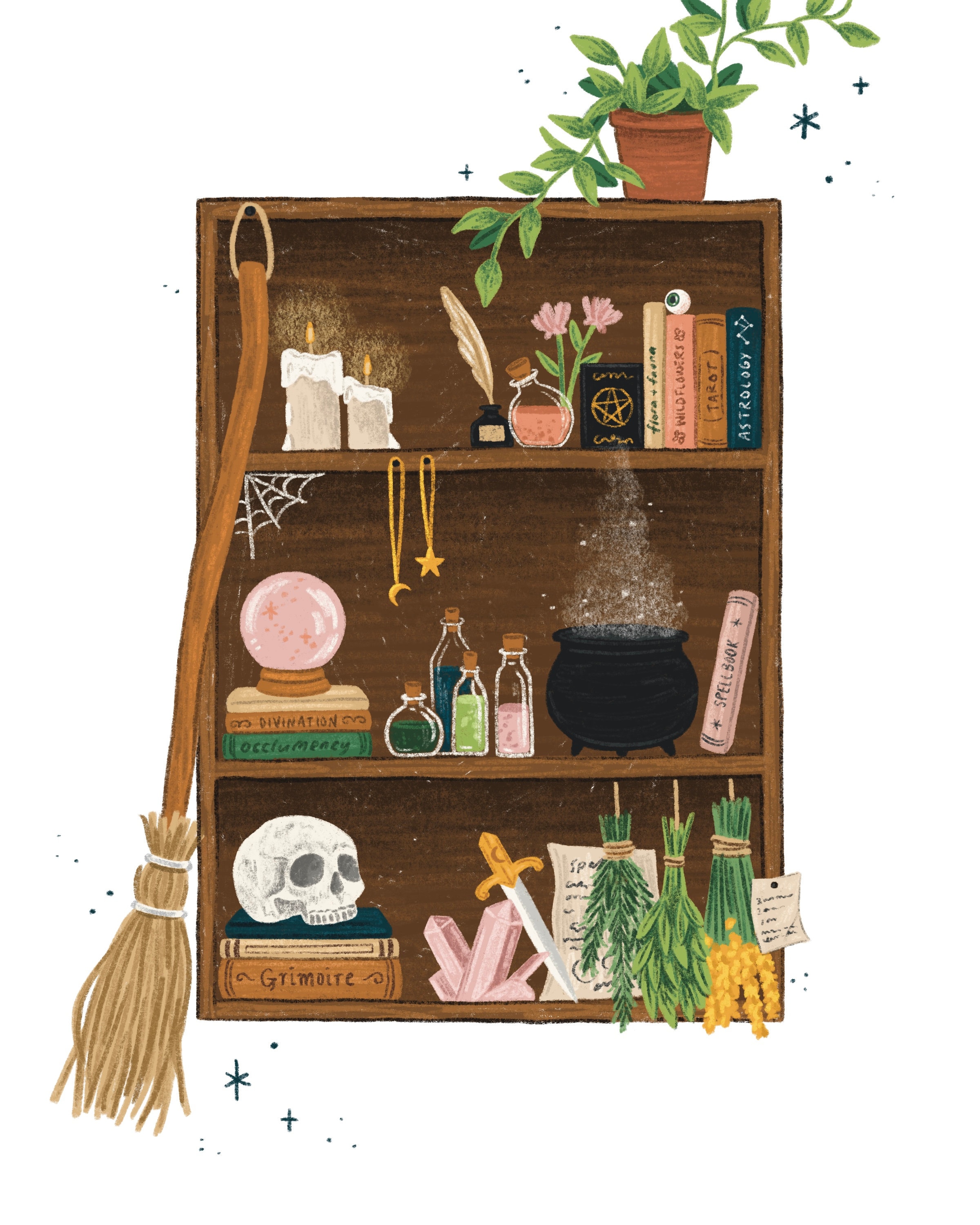Witch Shelf Art Print Illustration Drawing Decor Home Fall - Etsy