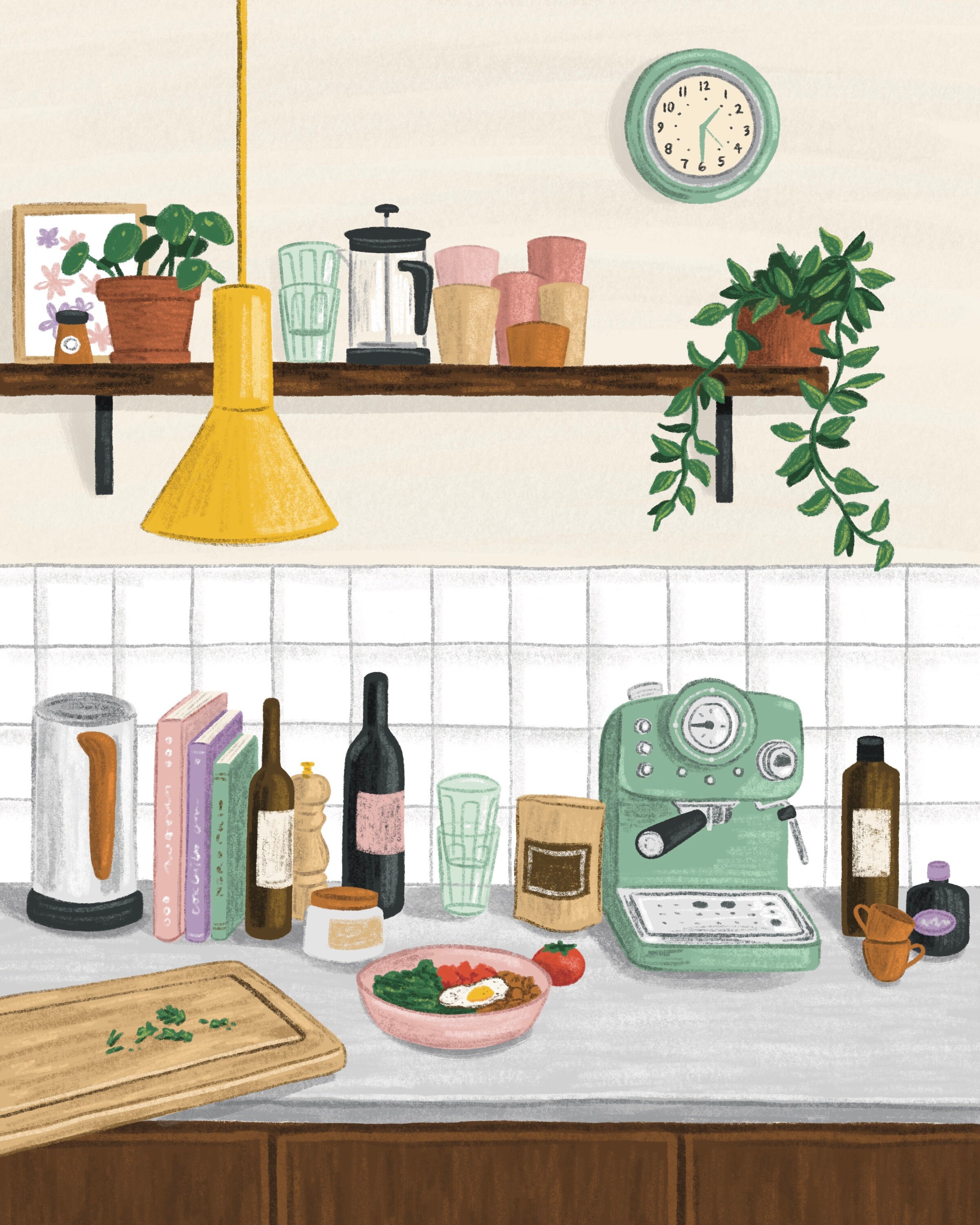 Summer Kitchen Art Print Illustration Drawing Home Decor Summer Spring ...