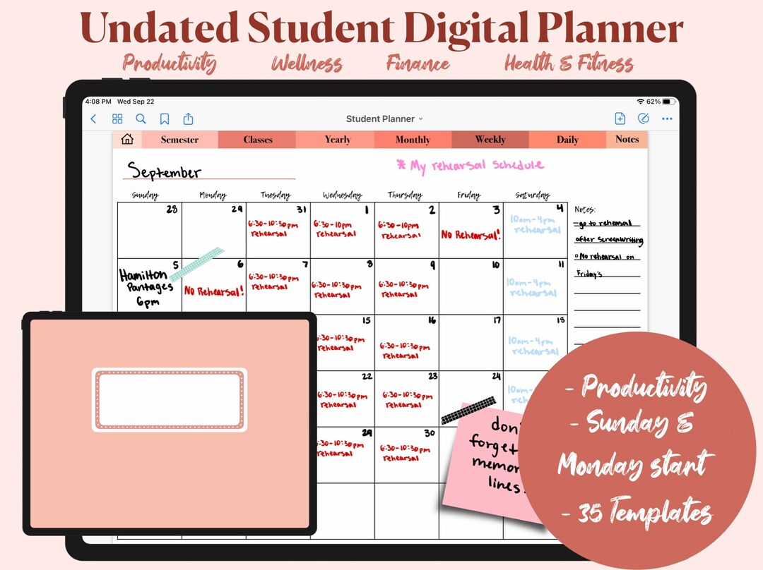 Undated Digital Student Planner, Digital Planner, College Planner ...