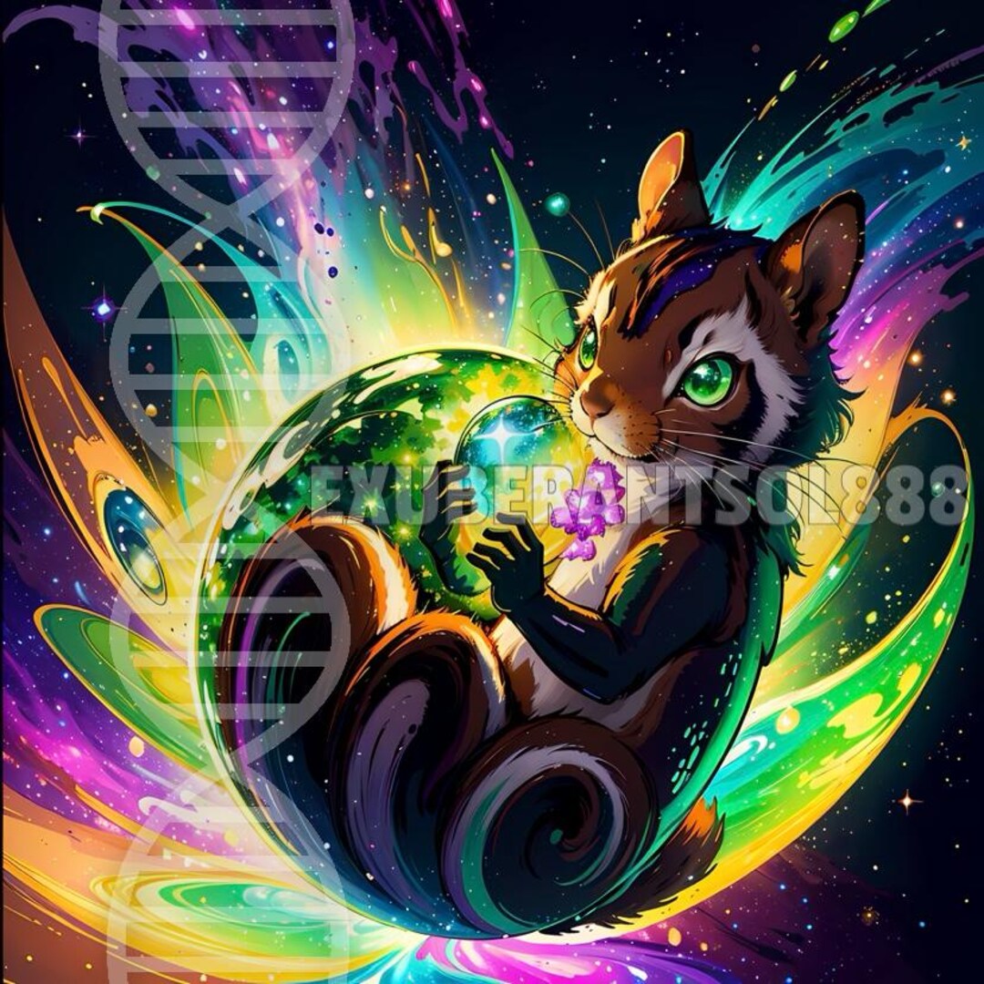 Sacred Seed-sower 1x1 AI Art Digital Fantasy Magical Colorful Cosmic Outer Space Nebula Squirrel ...