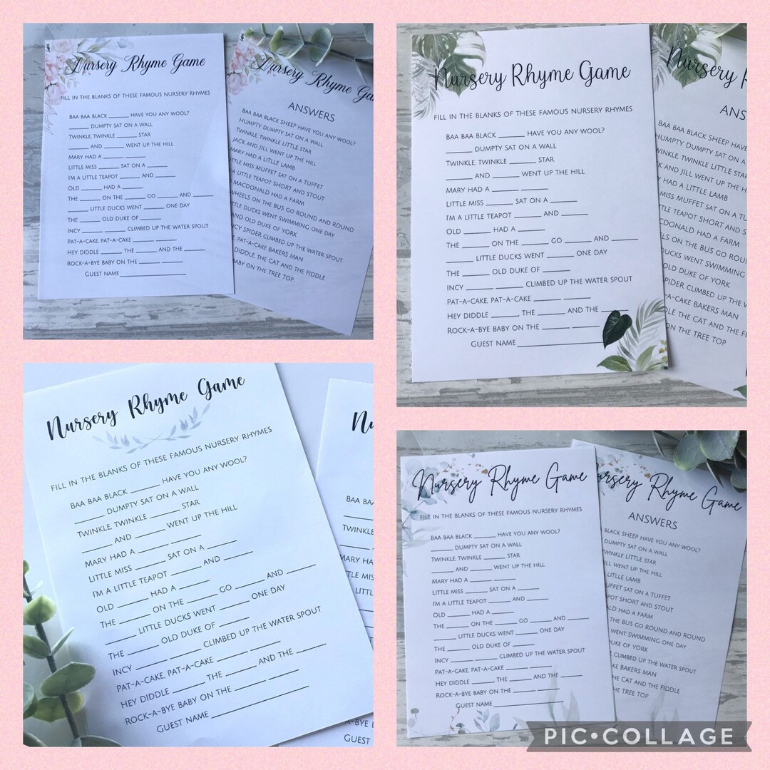 Baby Shower Nursery Rhyme Fill in the Missing Words Blanks Game - Etsy