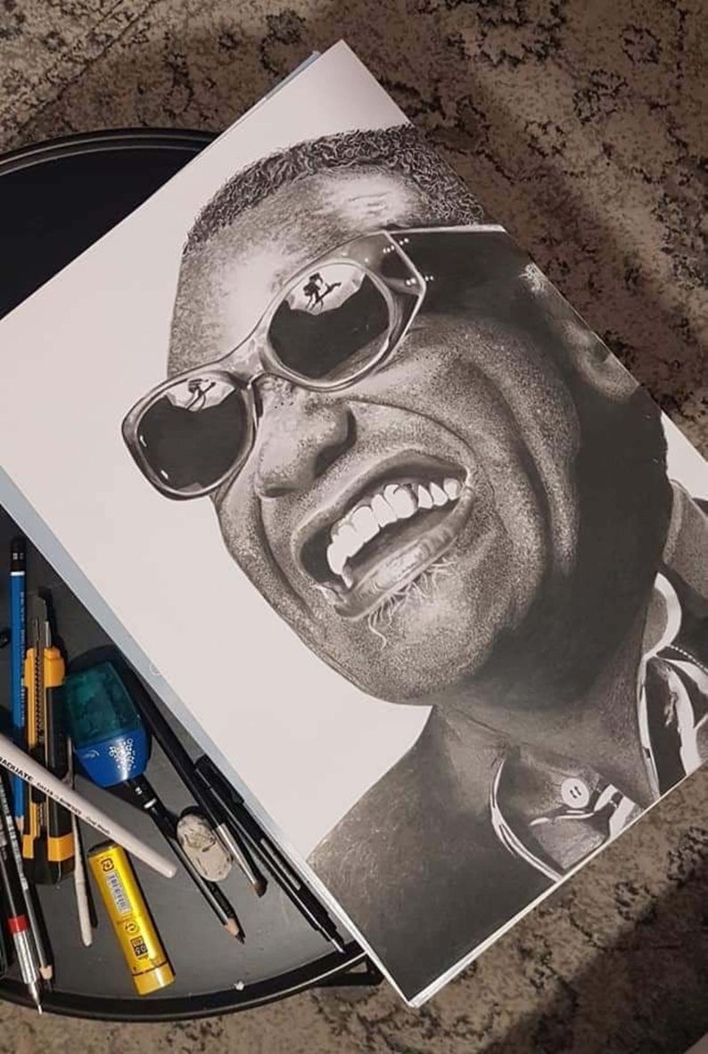 Ray Charles Drawing Art Singer - Etsy