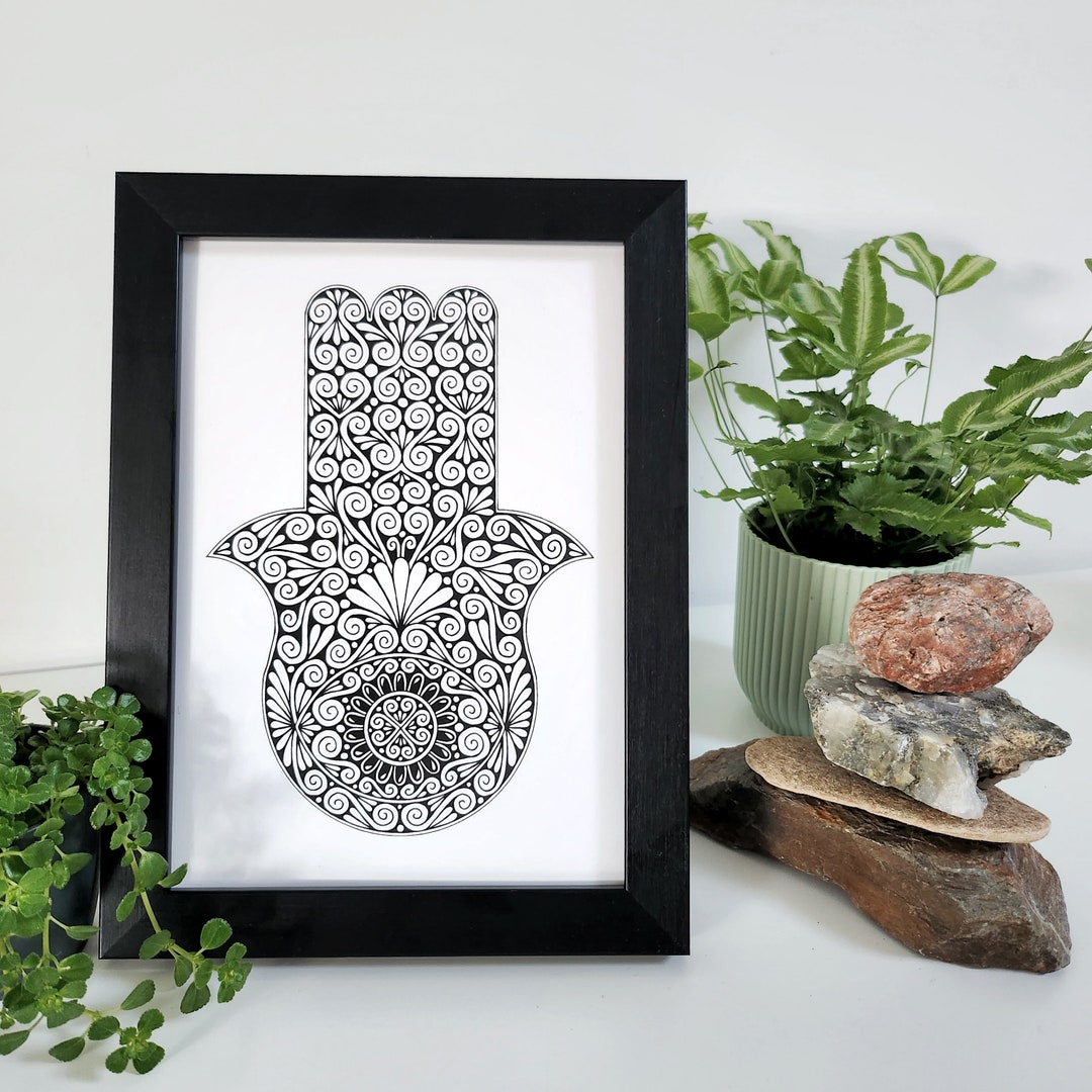 Black and White Mandala Print | Hamsa Hand Hand of Fatima - Etsy