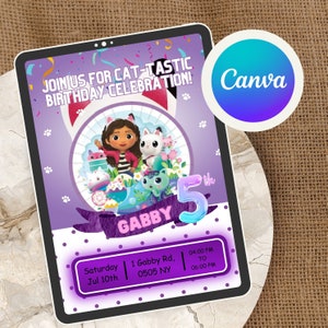 Editable Gabbys Dollhouse Birthday Invitation | Gabby's Kids Birthday ...