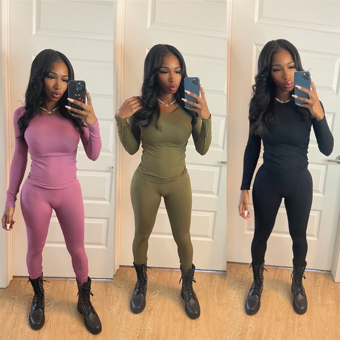 Women's Everyday Essentials Matching Seamless Ribbed Basic Set Multiple ...