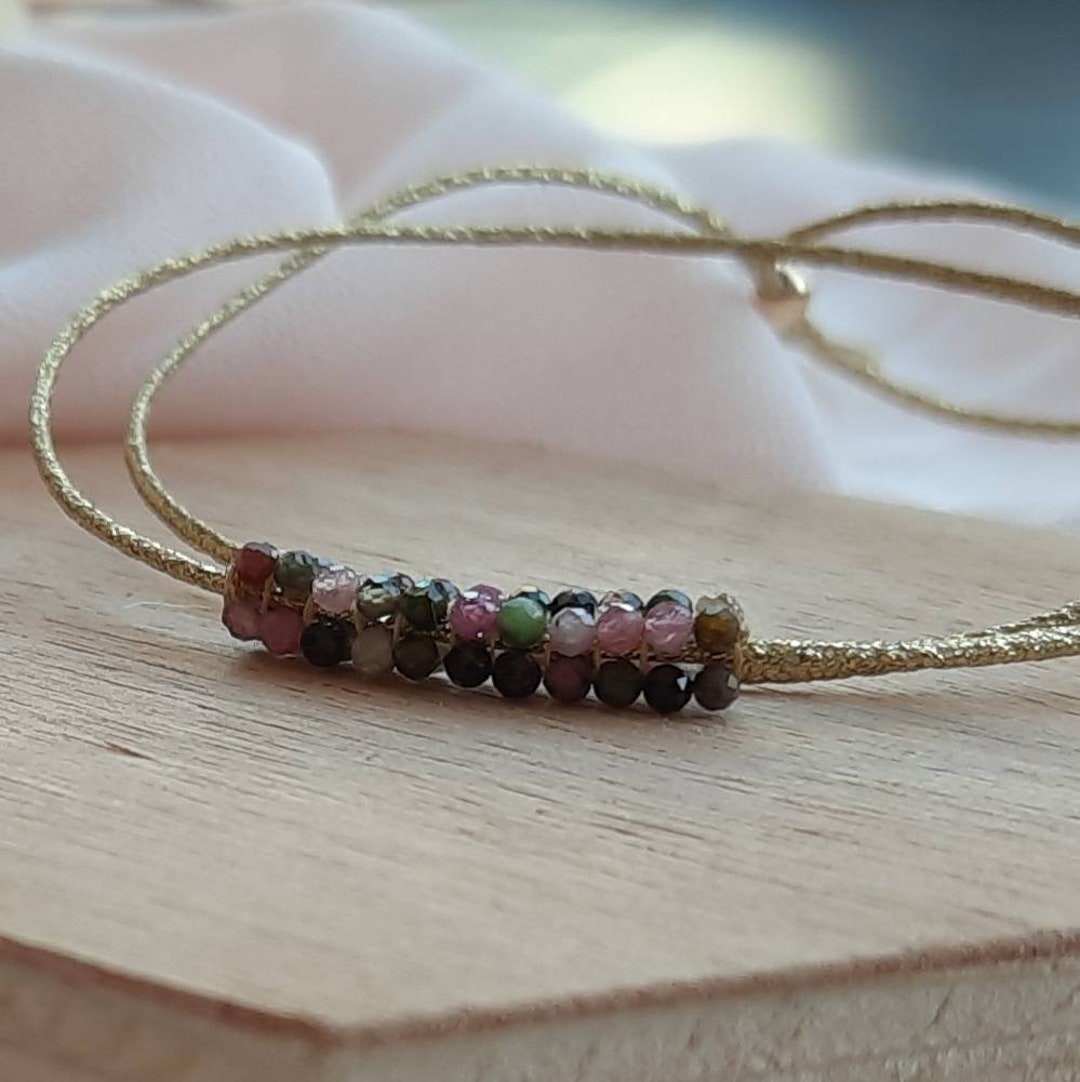 Multi-row Bracelet in Natural Woven Tourmaline Beads Adjustable ...