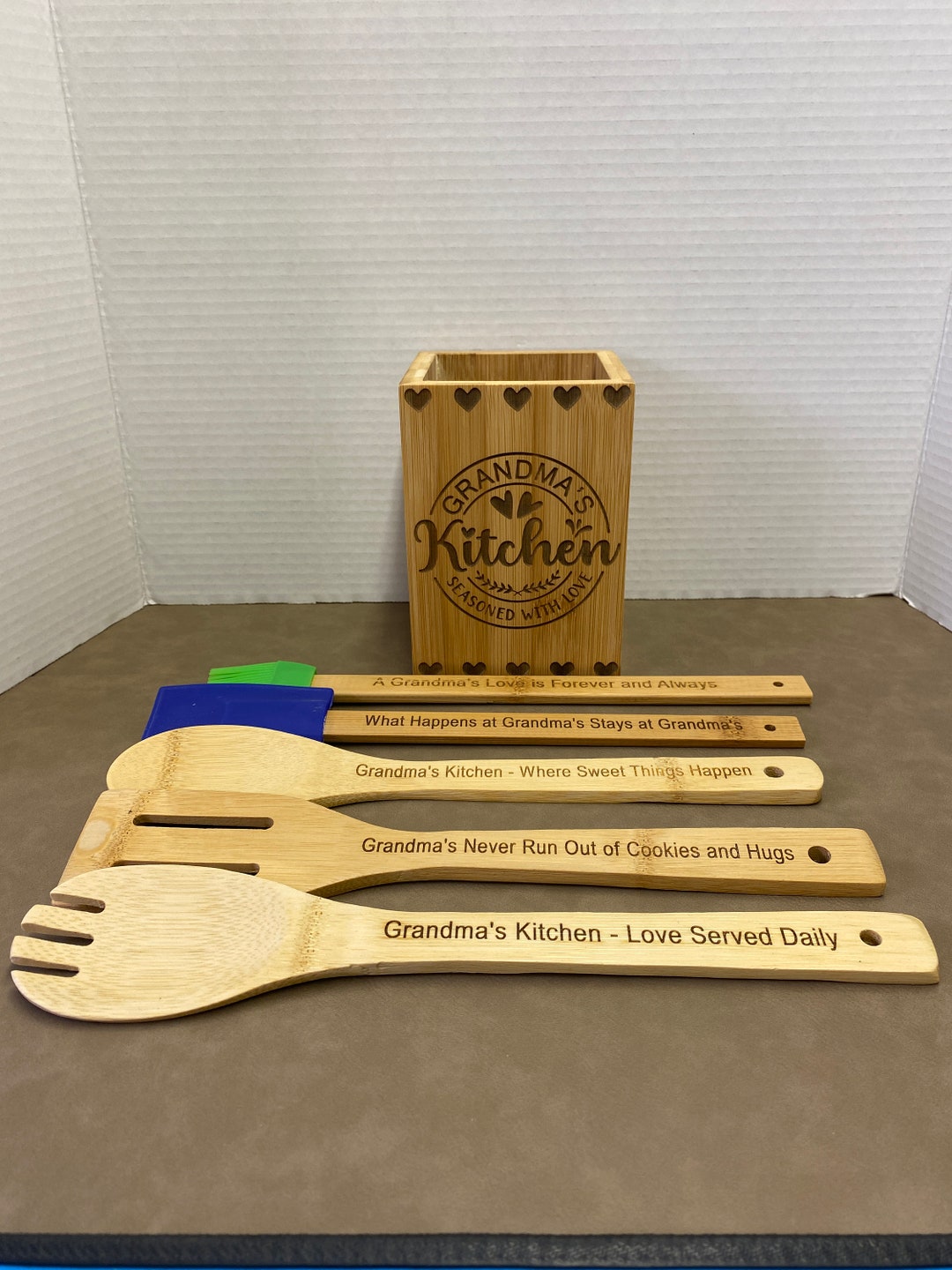 Bamboo Kitchen Utensil Box With 5 Wooden Utensils - Etsy