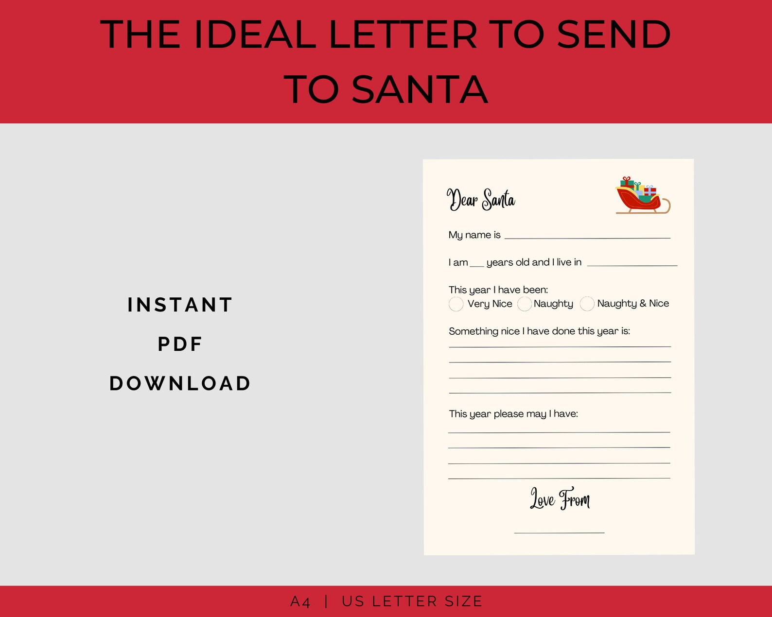 Letter to Santa PRINTABLE Kids Letter to Santa Santa Letter Letter to ...