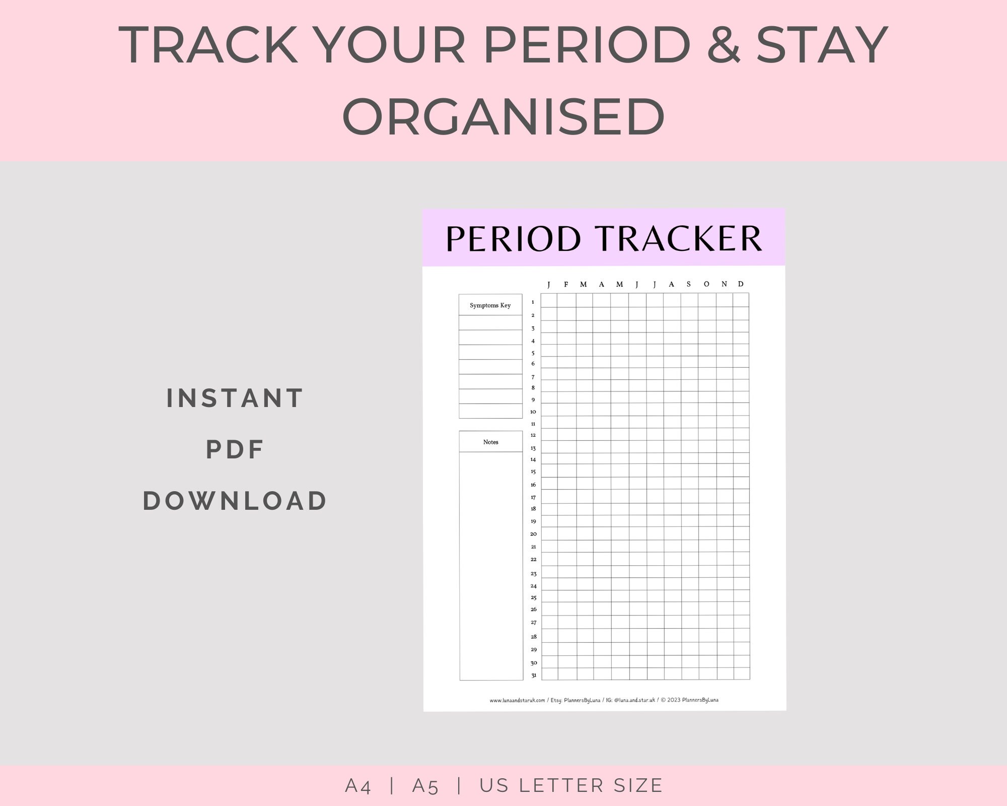 Printable Period Tracker Symptom Tracker Period Journal Ovulation ...