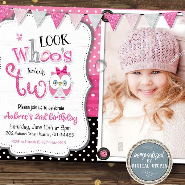Two Owl Birthday Invitation - Etsy