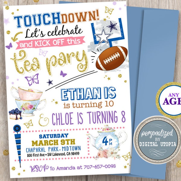 Football Joint Birthday Party Invitation - Etsy