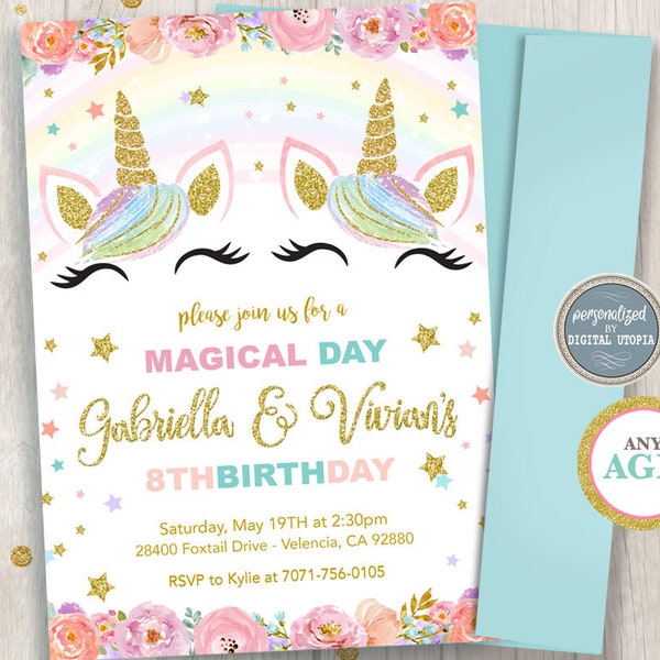 Twin First Birthday Printable Invitations - Etsy
