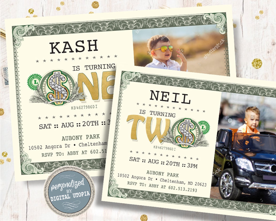 Dollar Bill First Birthday Invitation Money Second Birthday - Etsy Hong ...
