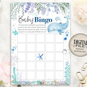 Girl Nautical Baby Shower Bingo Game Whale Baby Shower Bingo - Etsy