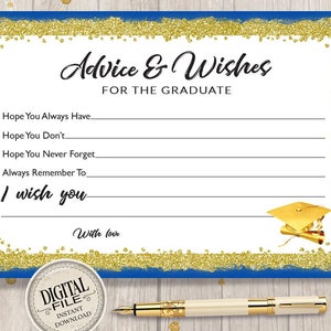 Blue and Gold Graduation Advice Cards for the Graduate DIY High School ...