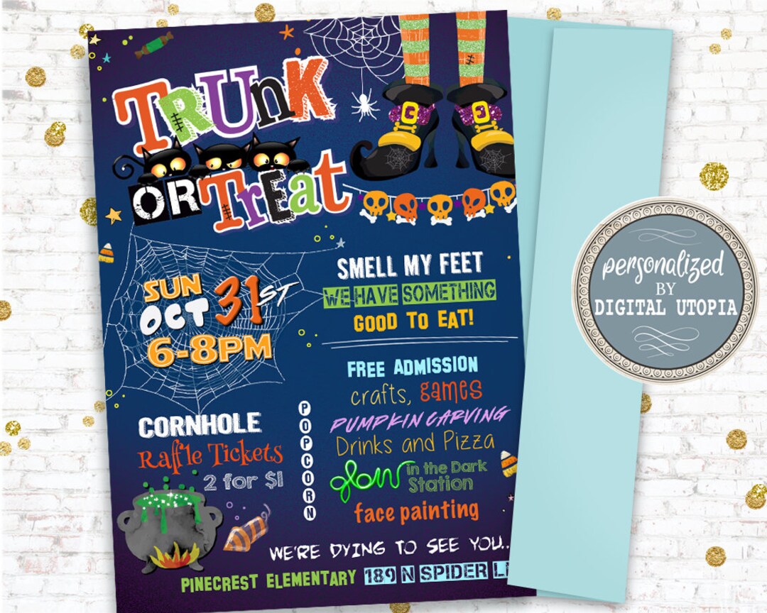 Trunk or Treat Flyer Halloween Trunk or Treat Party Invitation Kids ...