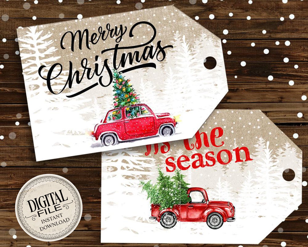 Red Truck Merry Christmas Gift Tags Red Truck Christmas Tree Tag ...