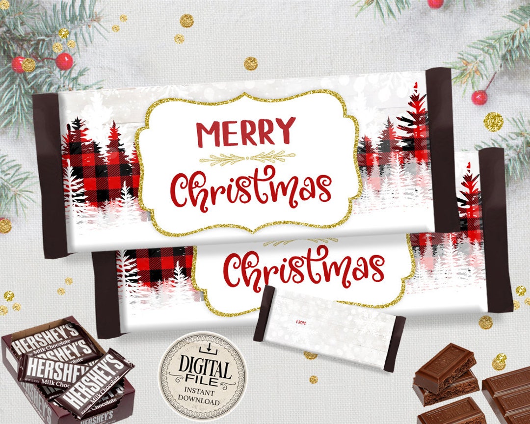 Merry Christmas Candy Bar Wrapper Red Plaid Chocolate Bar Wrappers ...