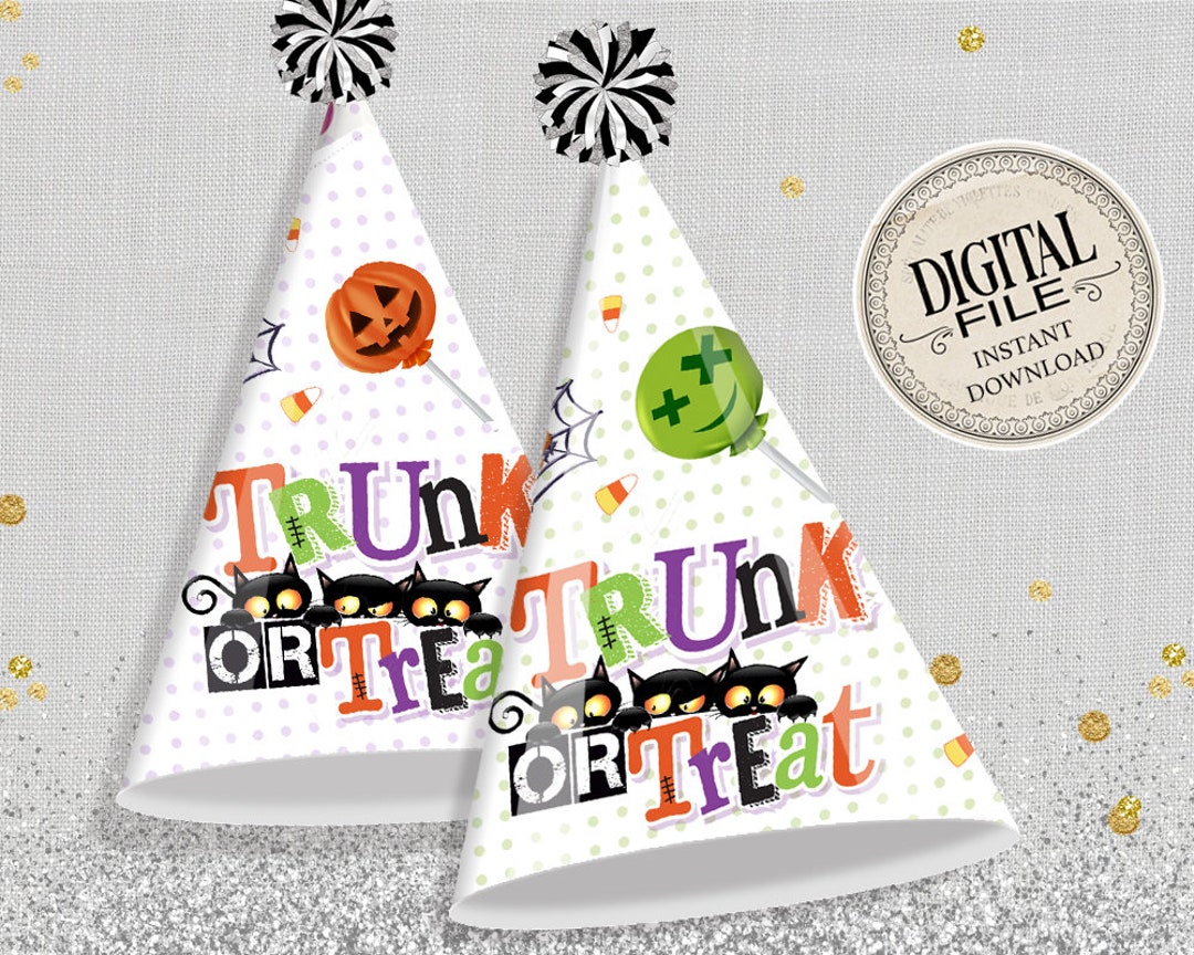 Halloween Trunk or Treat Party Hat Printable Ghost Hats Happy Halloween ...