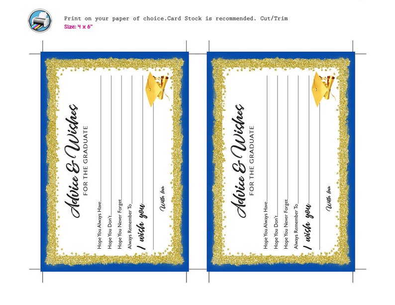 Blue and Gold Graduation Advice Cards for the Graduate DIY - Etsy