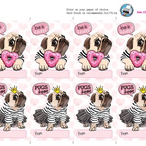 Pug Valentines Day Cards for Kids Pugs and Kisses Valentine's Animal ...