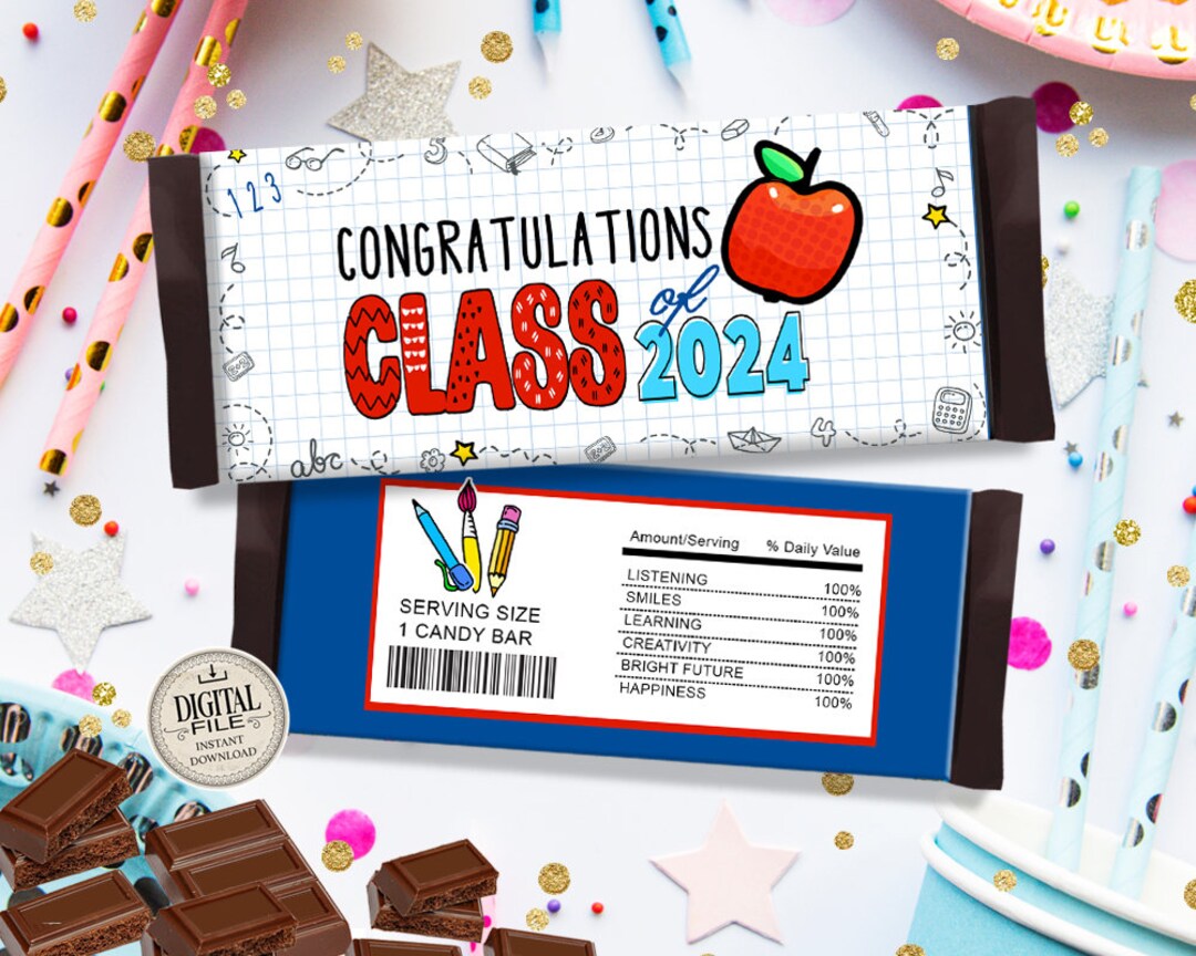 Preschool Graduation Candy Wrapper Congratulations Class of 2024 Candy ...
