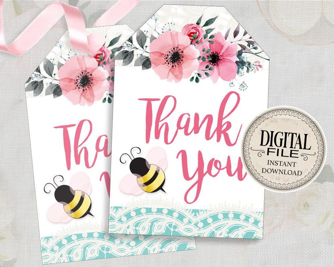 Bee Thank You Favor Tags Pink Bee Thank You Tags Baby Shower Birthday ...
