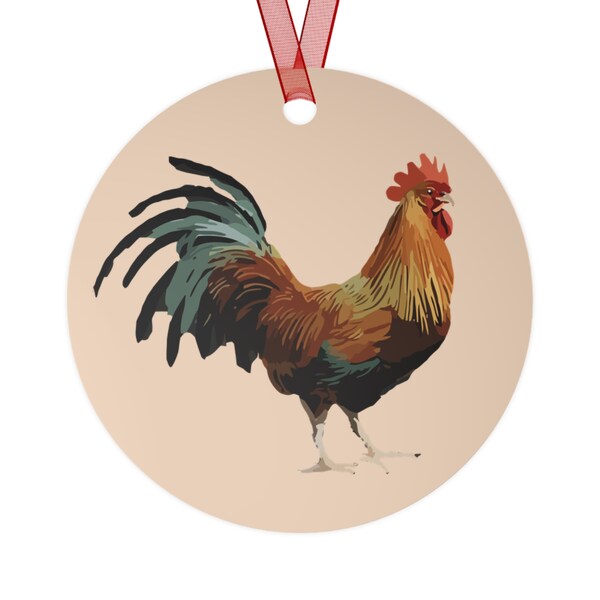 Rooster Metal Ornament, Personalize the Back, Brown Leghorn Chicken ...