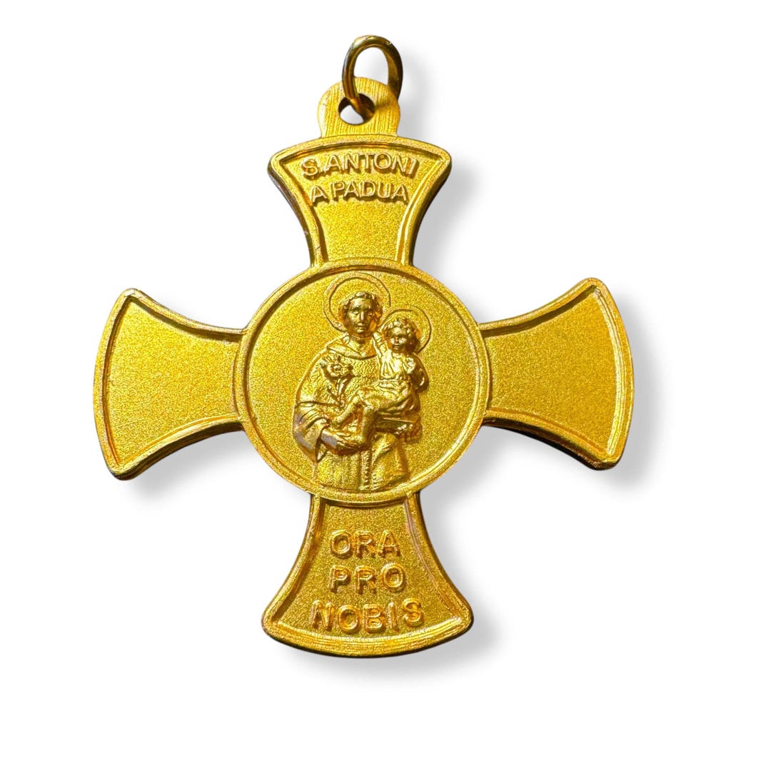 St. Anthony of Padua Cross 925 Silver Medal Gold Plated – 1892 Leo XIII ...
