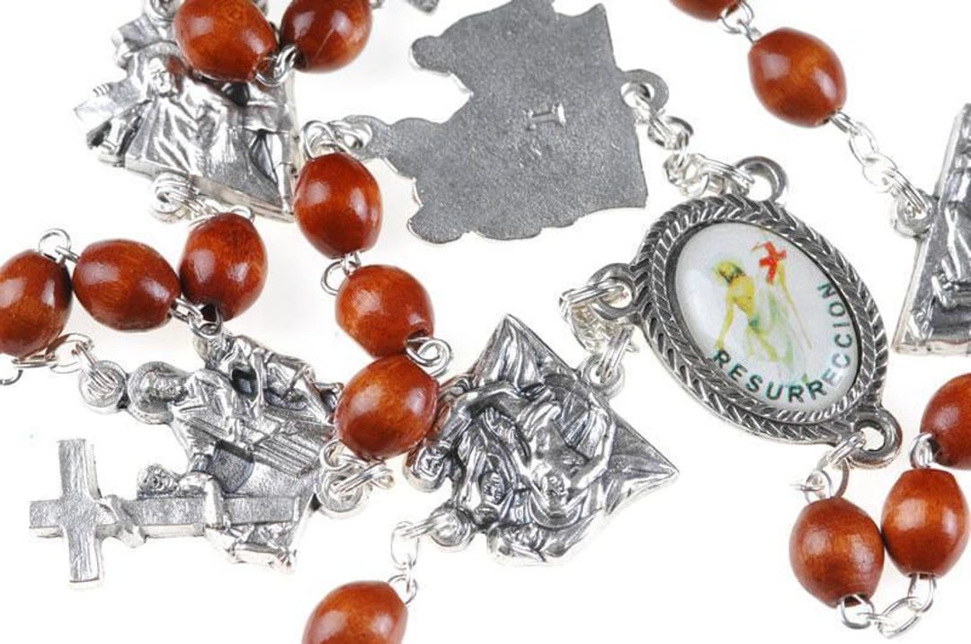 Rosary Stations of the Cross Light Brown Wood -blessed by Pope - Etsy