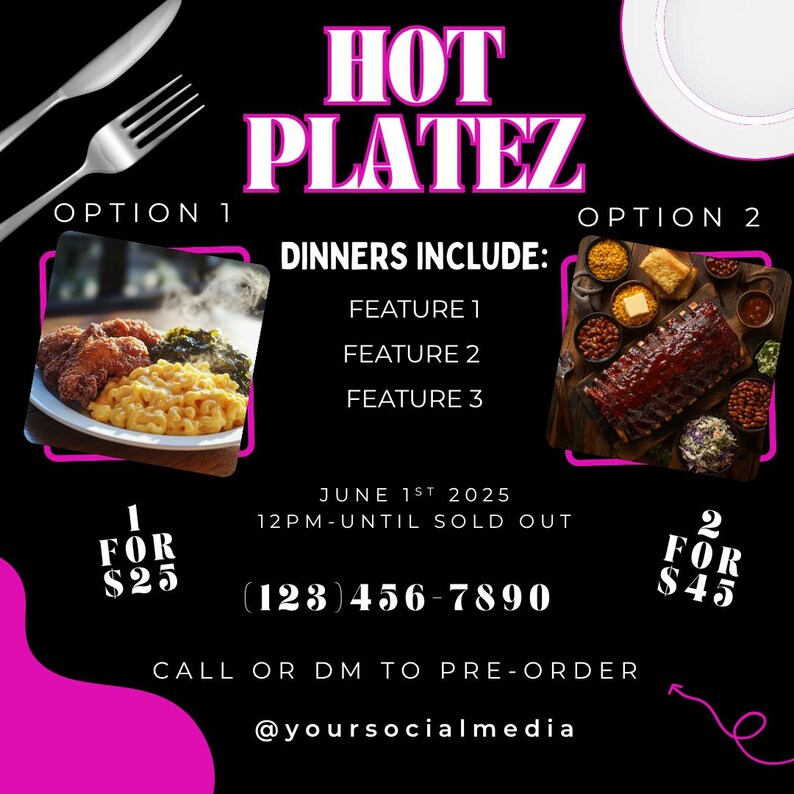 Editable Food Flyer Template: BBQ, Soul Food, Catering (canva Pro ...