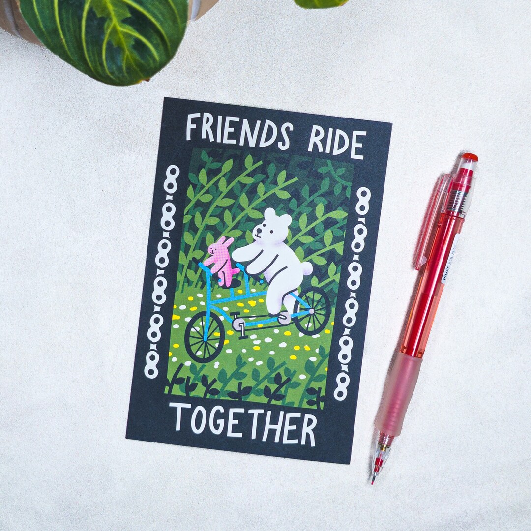 Cute Card Animals on Bike Message of Friendship to Bicylette Tandem ...