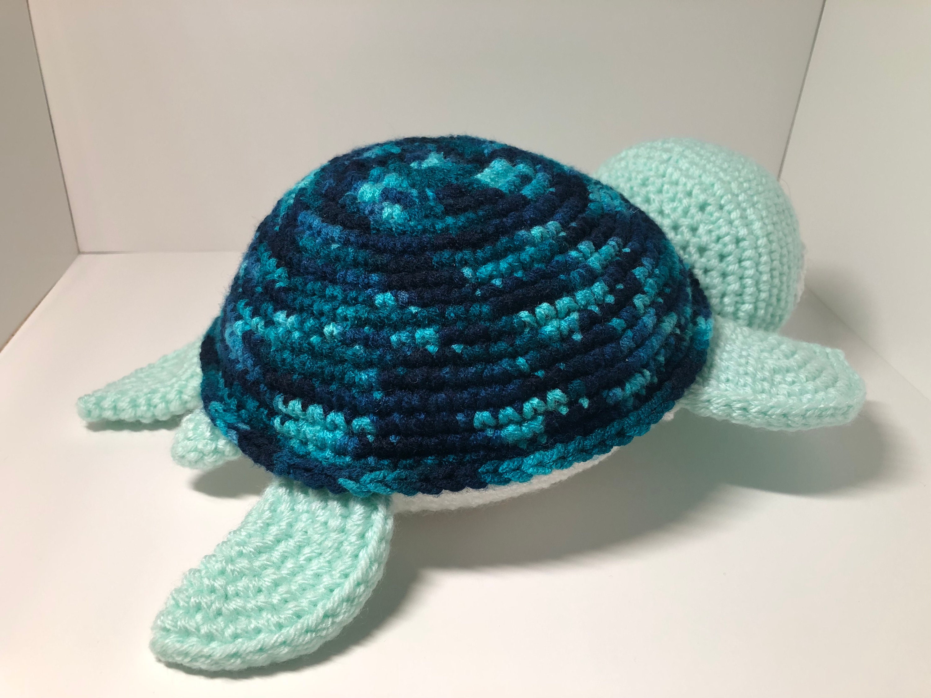 Crochet Turtle - Mint and Blue - Finished Product - Handmade Amigurumi ...