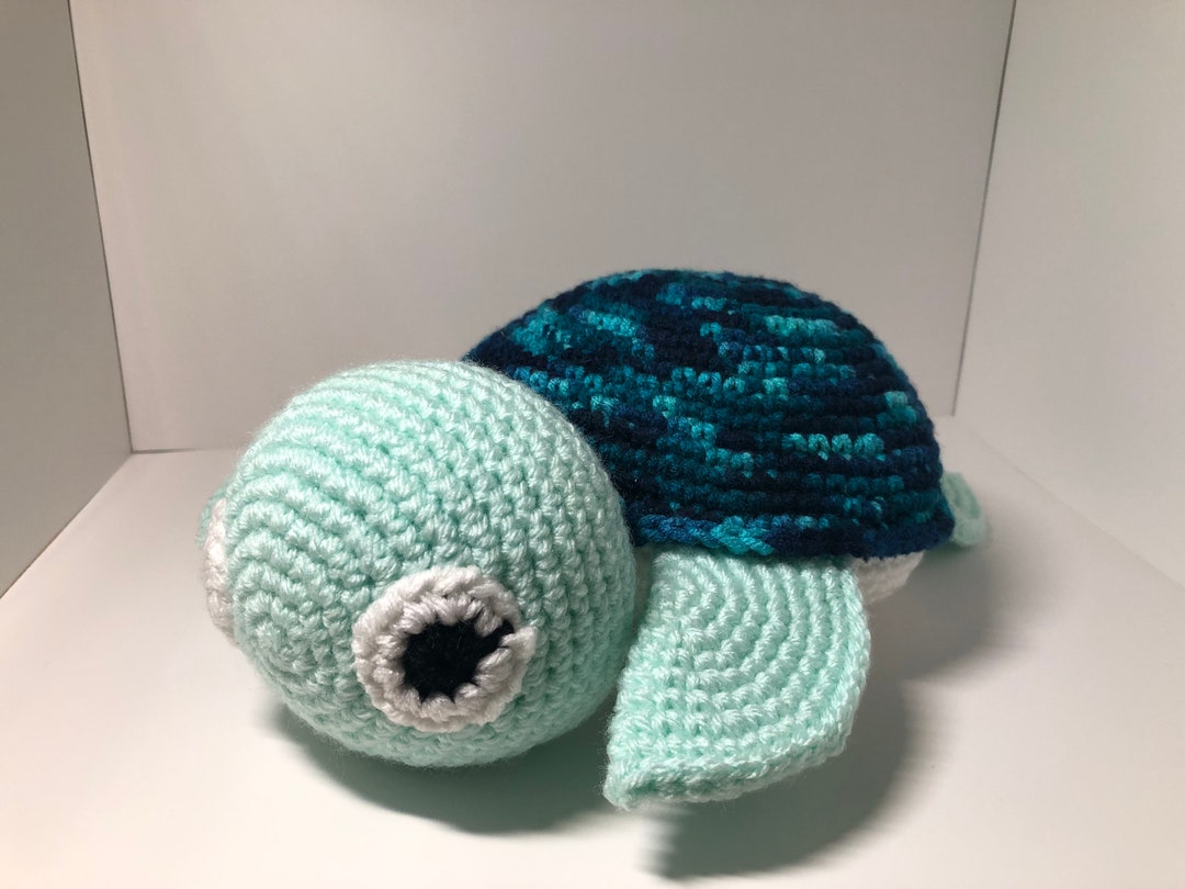 Crochet Turtle - Mint and Blue - Finished Product - Handmade Amigurumi ...