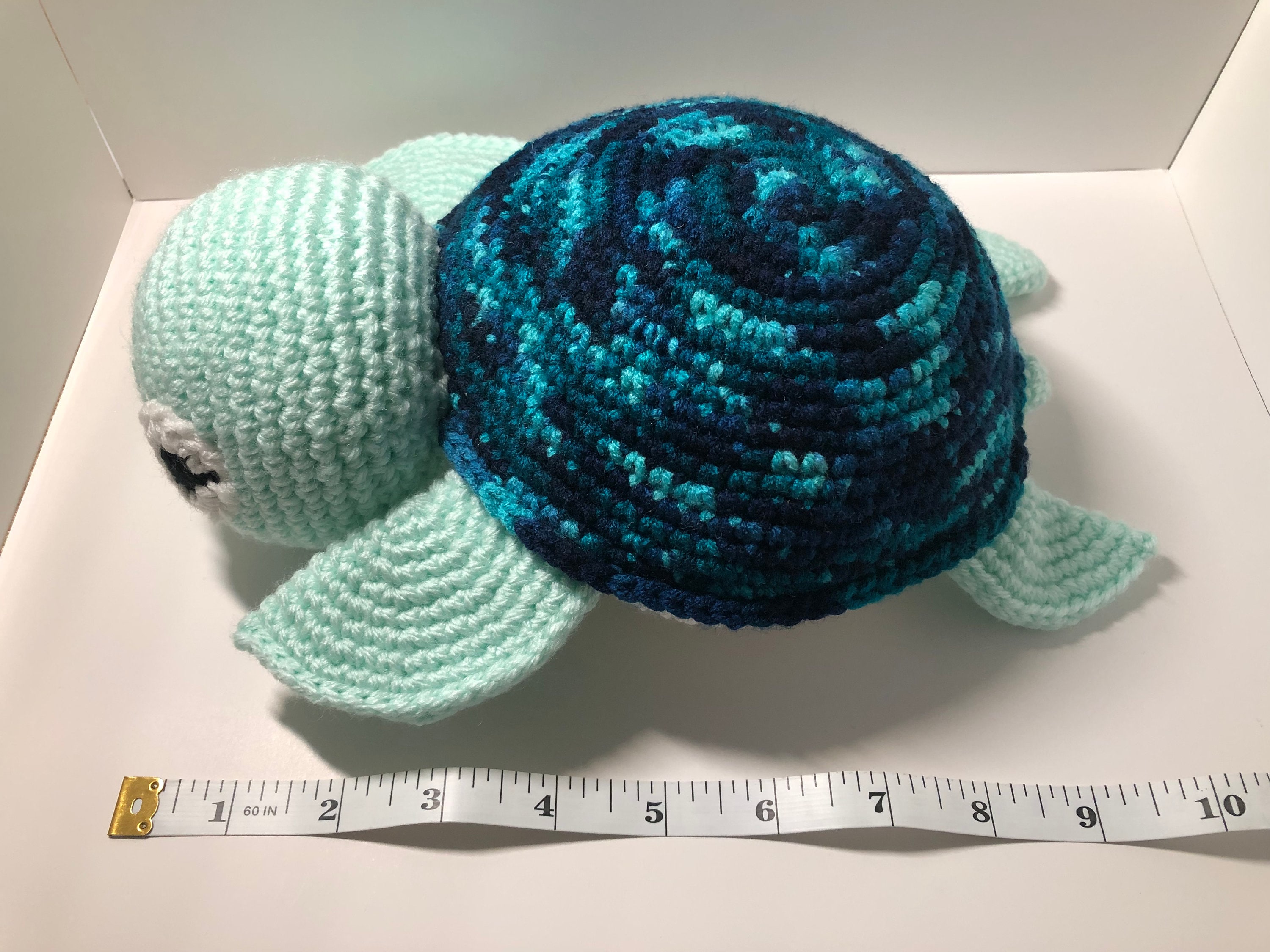 Crochet Turtle - Mint and Blue - Finished Product - Handmade Amigurumi ...