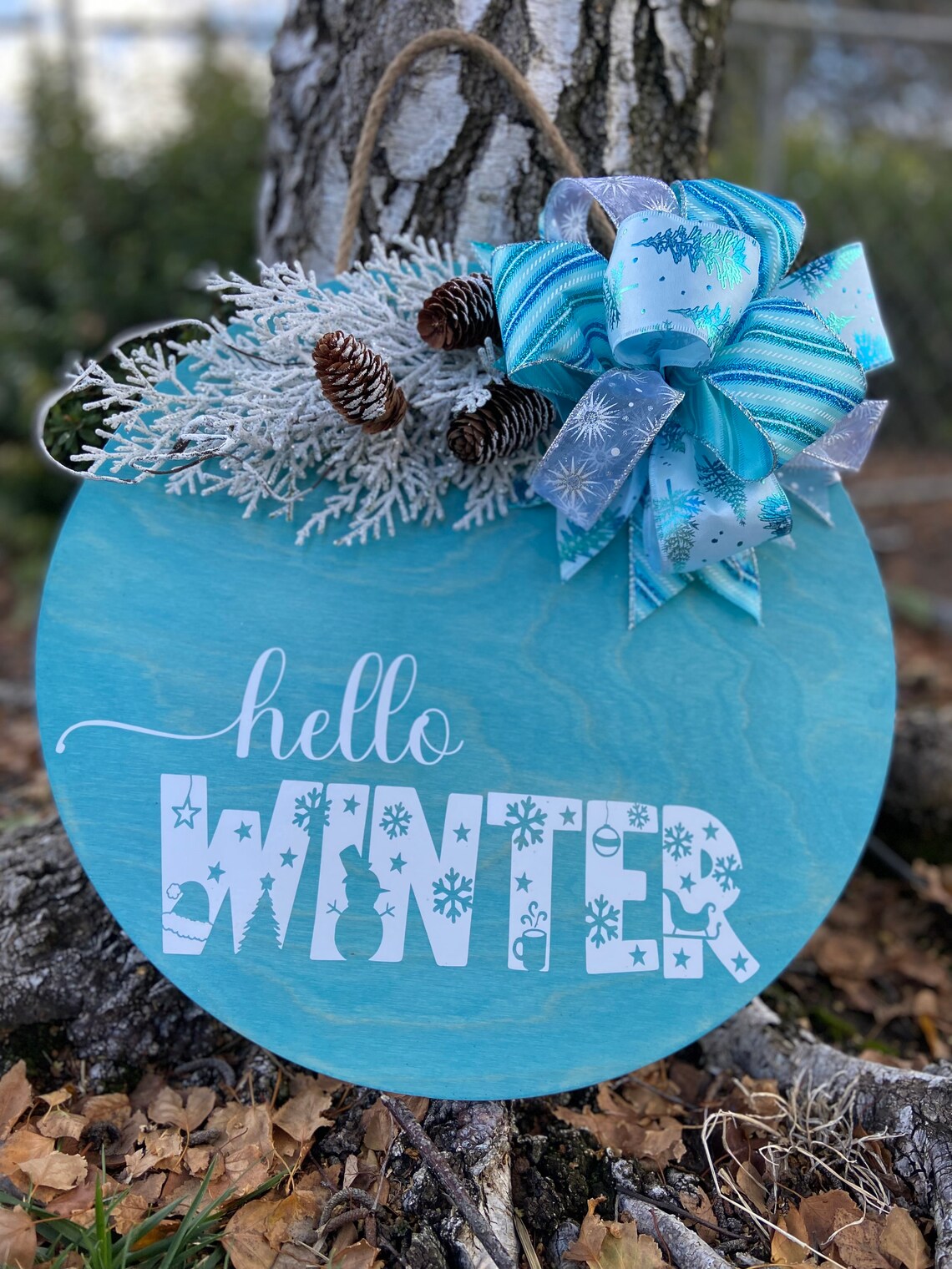 Hello Winter Door Hanger, Winter Door Hanger, Winter Door Sign, Holiday ...