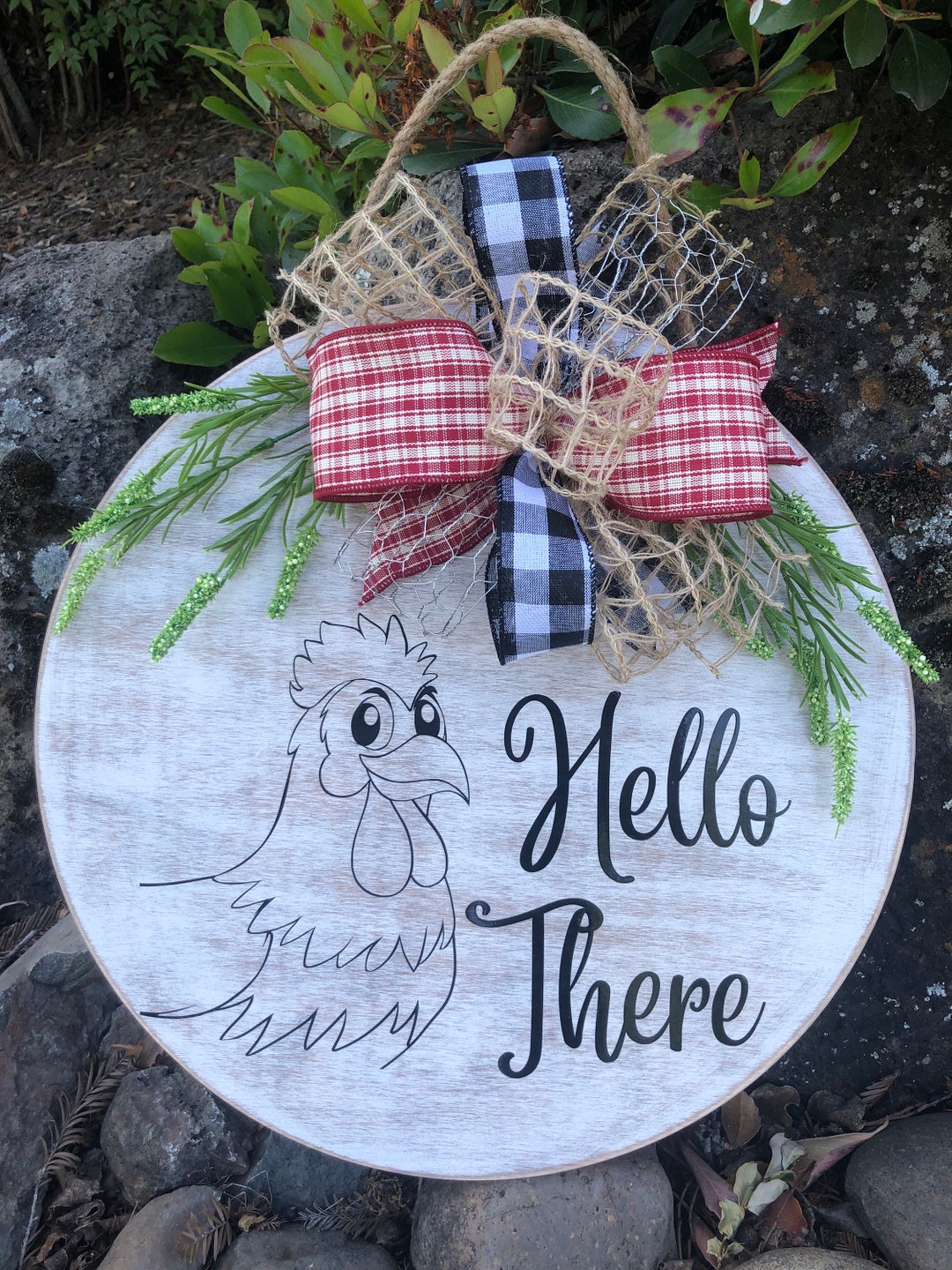 Chicken Door Hanger, Farmhouse Chicken Door Hanger, Hello There Sign ...