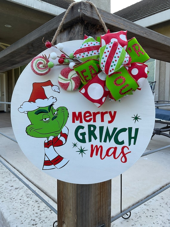 Grinch Door Hanger Merry Grinchmas Door Sign Holiday Door - Etsy