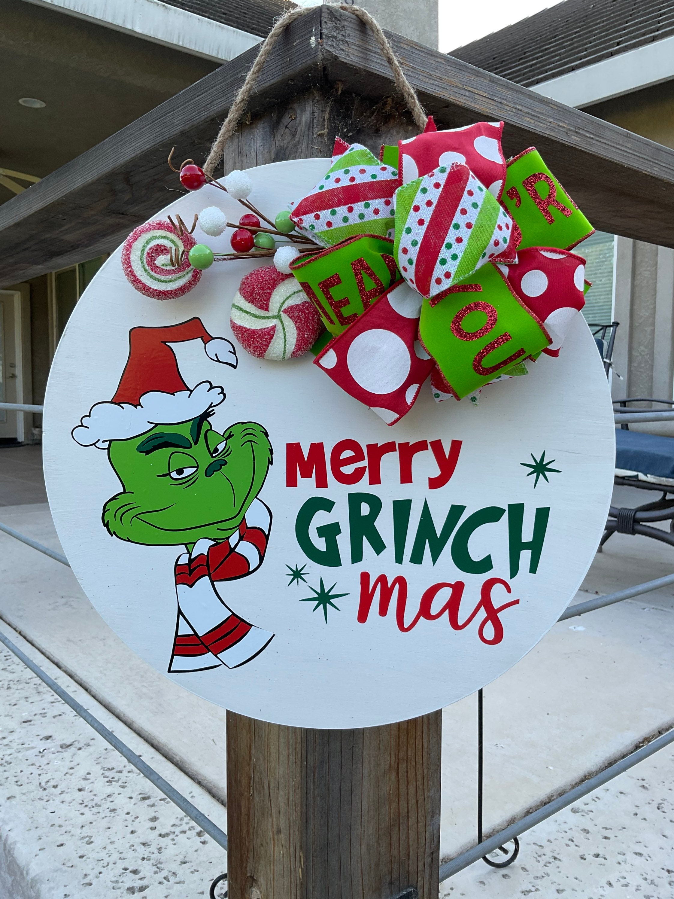 Grinch Door Hanger Merry Grinchmas Door Sign Holiday Door - Etsy