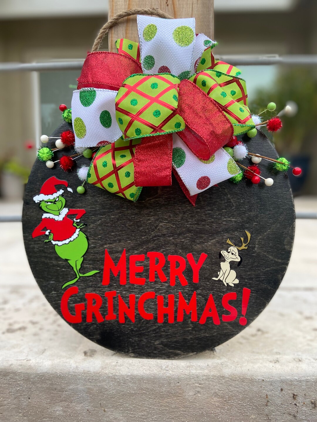 Grinch Door Hanger, Merry Grinchmas Door Sign, Holiday Door Wreath ...