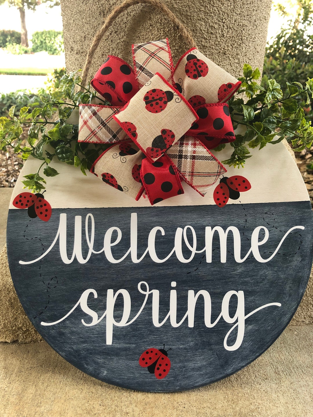 Welcome Spring Door Hanger, Spring Door Hanger, Ladybug Door Hanger ...