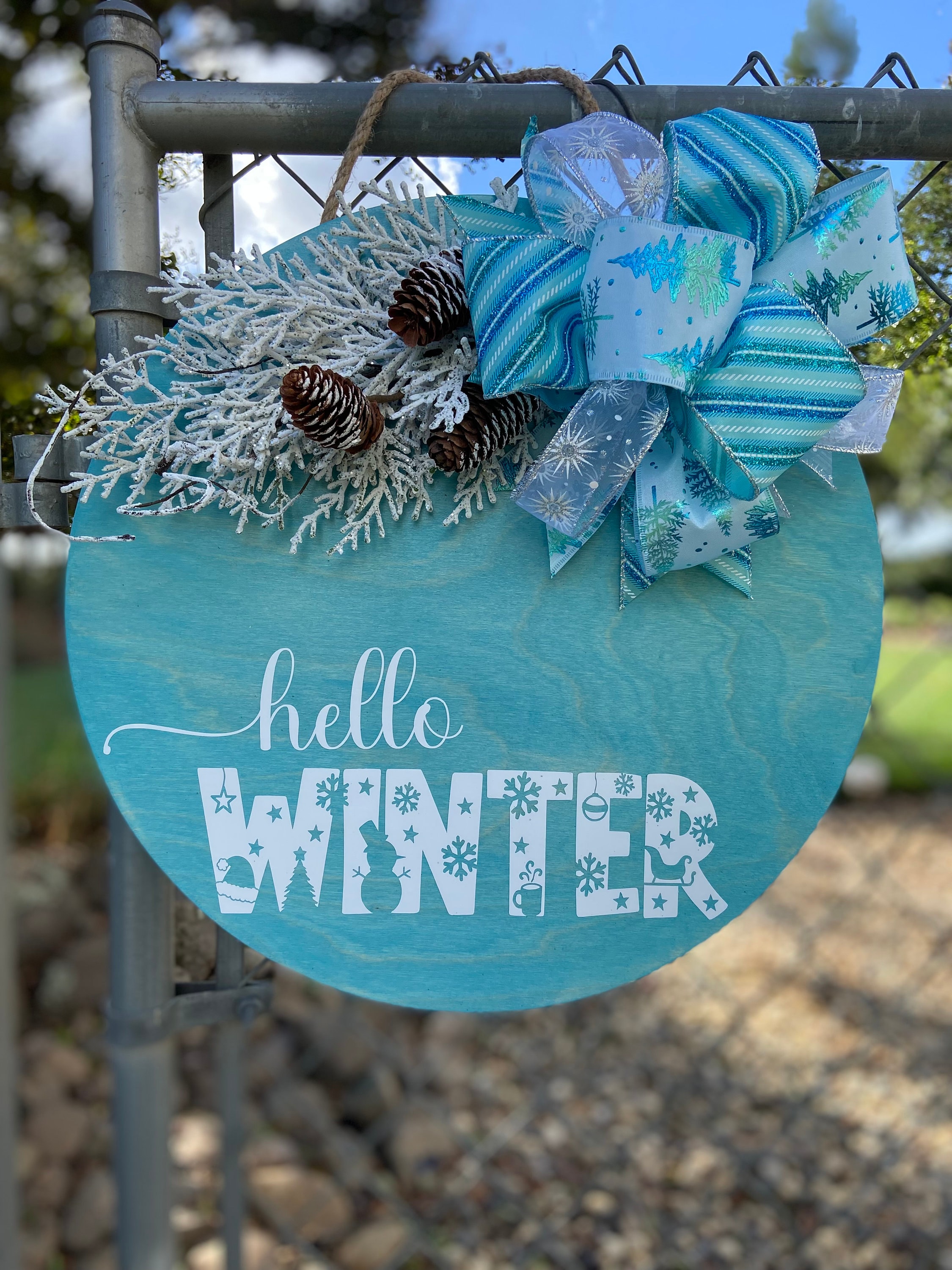 Hello Winter Door Hanger, Winter Door Hanger, Winter Door Sign, Holiday ...