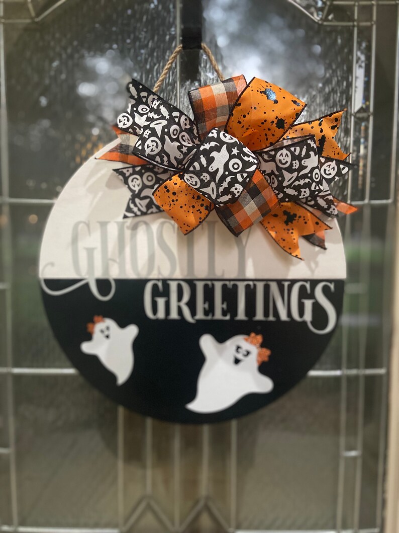 Ghostly Greetings Door Hanger, Halloween Door Hanger, Ghost Door Hanger ...