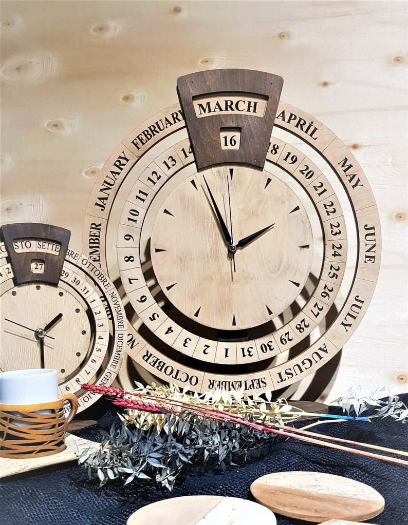 14.9" (38cm) Desk Calender Vintage-style Wooden Desk Clock, Elegant ...
