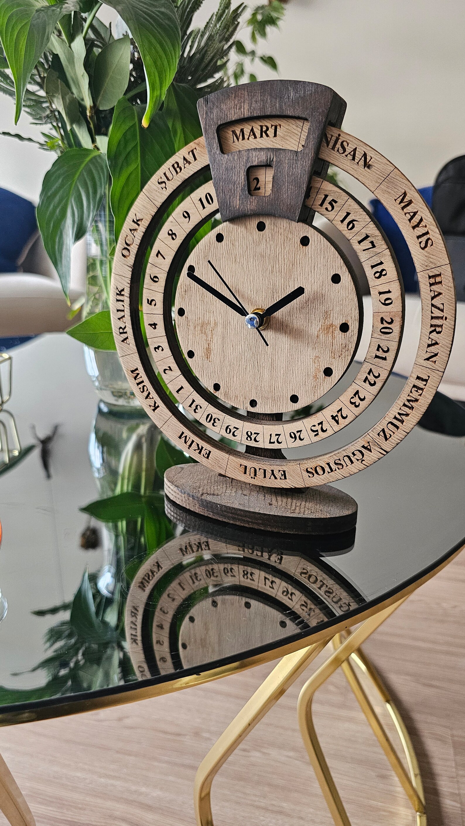 7.87" Wooden Table Clock,calendar Clock,wood Clock Desk,gift Clock for ...