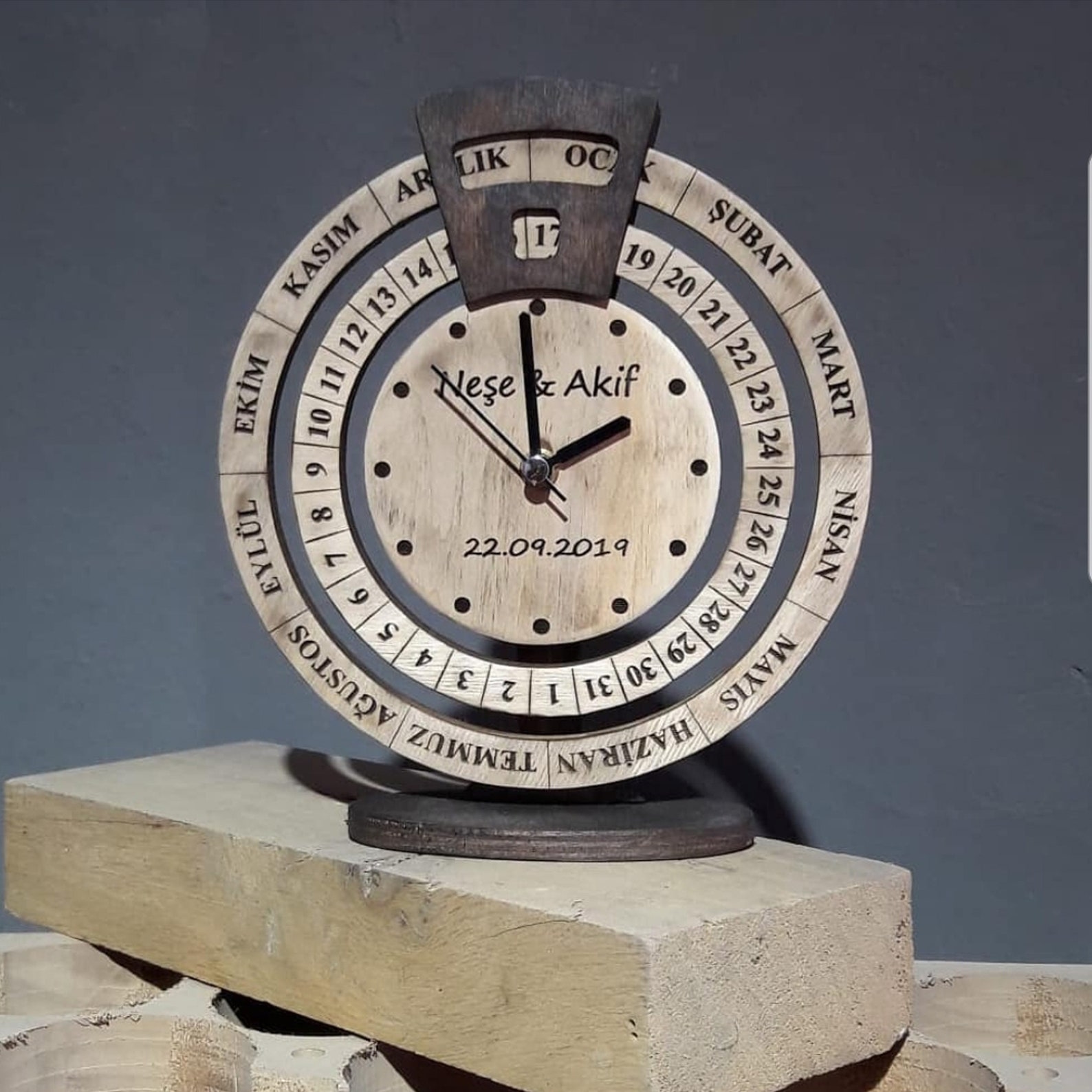 7.87" Wooden Table Clock,calendar Clock,wood Clock Desk,gift Clock for ...