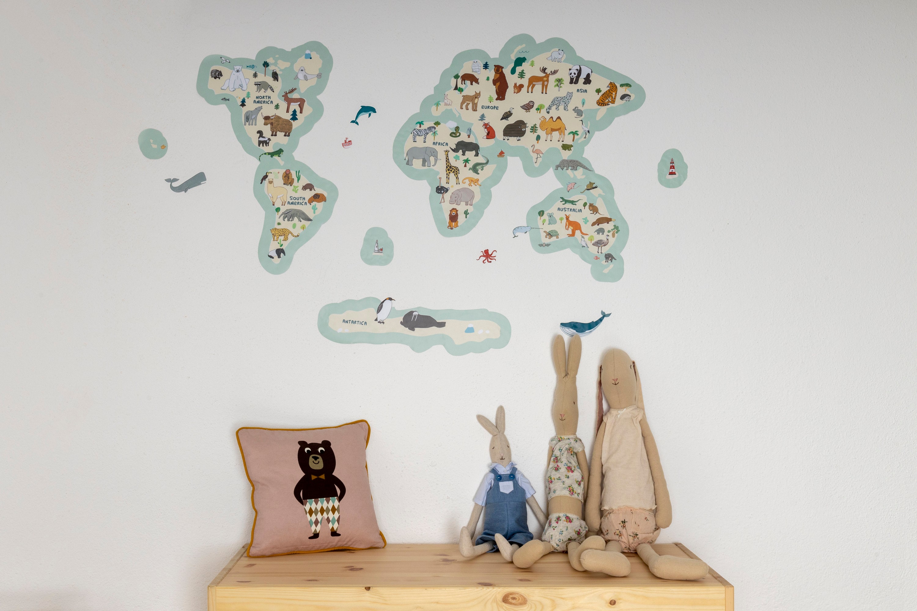 Kids World Map Decal Animals Map Vinyl Decal World Map Kids Sticker - Etsy