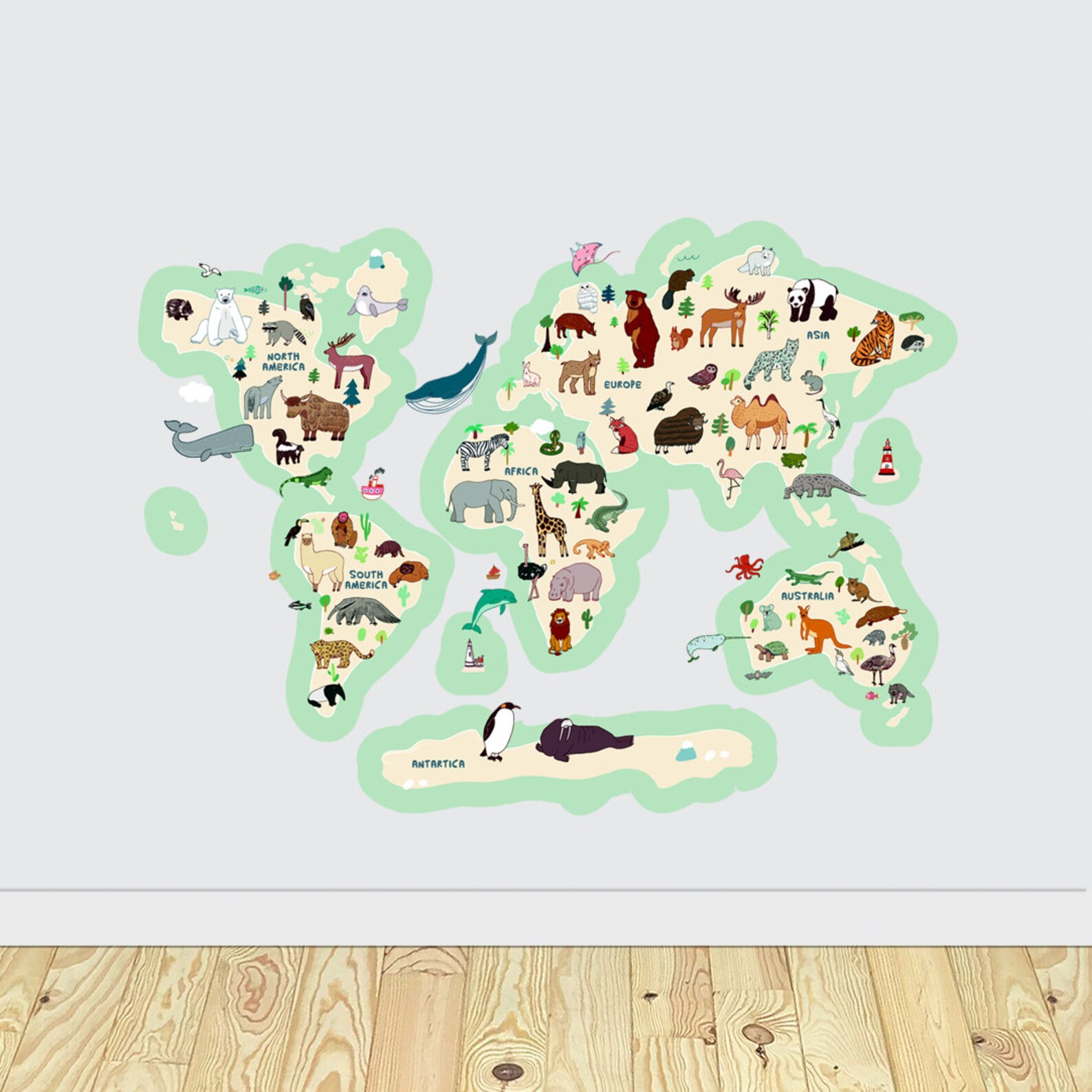 Kids World Map Decal Animals Map Vinyl Decal World Map Kids Sticker - Etsy